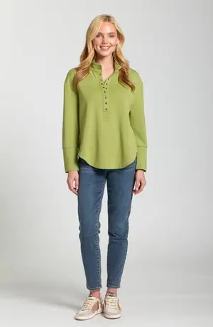 APNY Grommet Henley Long Sleeve Top