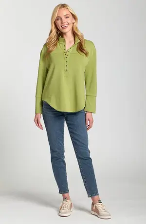 APNY Grommet Henley Long Sleeve Top