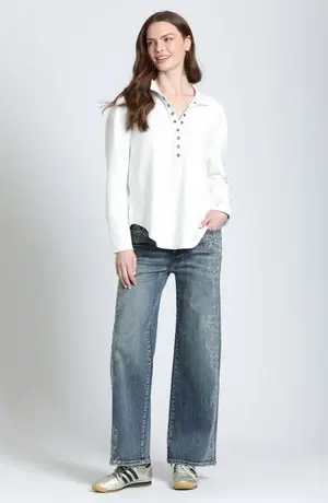 APNY Grommet Henley Long Sleeve Top