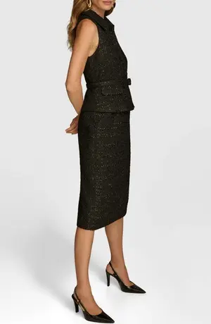 Donna Karan New York Tweed Top And Midi Skirt Set - Black