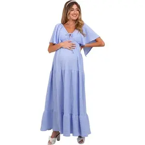 Textured Flutter Sleeve Maxi Dresses