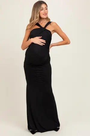 PINKBLUSH Twist Front Ruched Maxi Dress