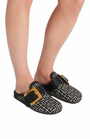Balmain Anthem Jacquard Canvas Mules - Black