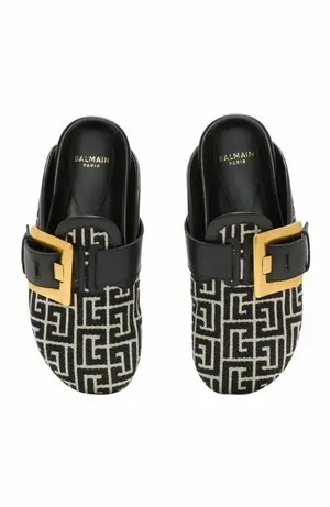 Balmain Anthem Jacquard Canvas Mules - Black