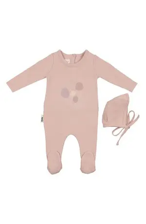 MANIÈRE Stitched Art Footie And Hat Set - Powder Pink