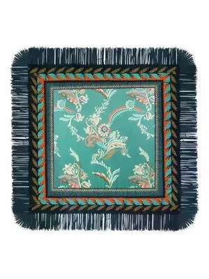 Etro Daffodil-motif Fringed Scarf - Blue