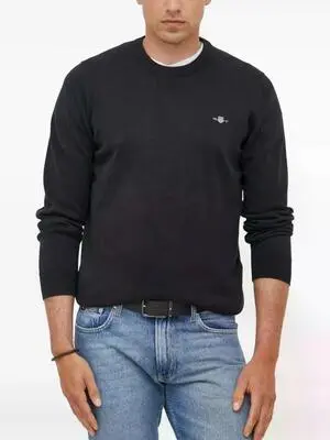Gant Logo-embroidered Crew-neck Sweater - Black