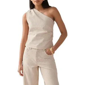 NEXT Stripe One-shoulder Denim Top - Neutral
