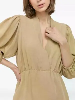 NOTES DU NORD Puff-sleeve V-neck Dress