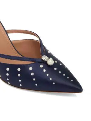 MALONE SOULIERS 70mm Pearl-embellished Satin Mules