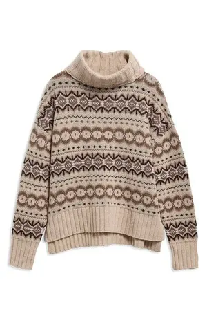 Barbour Fair Isle Wool-blend Turtleneck Tunic Sweater