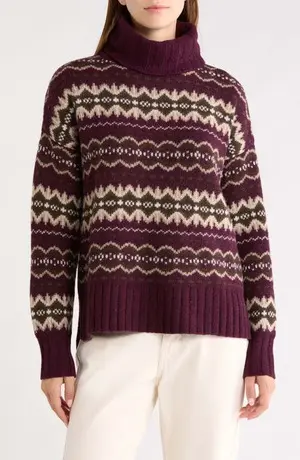 Barbour Fair Isle Wool-blend Turtleneck Tunic Sweater - Fig Multi