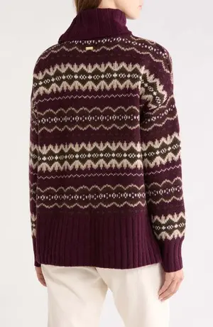 Barbour Fair Isle Wool-blend Turtleneck Tunic Sweater - Fig Multi