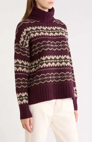 Barbour Fair Isle Wool-blend Turtleneck Tunic Sweater - Fig Multi