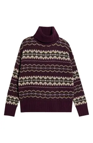 Barbour Fair Isle Wool-blend Turtleneck Tunic Sweater - Fig Multi
