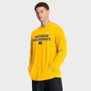 JORDAN BRAND Michigan Wolverines 2025 Sideline Performance Long Sleeve Hoodie T-shirt - Maize