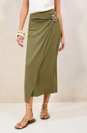 LIPSY Faux Wrap Midi Skirt With Goldtone Buckle