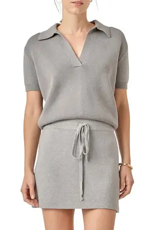 English Factory Johnny Collar Knit Top - Heather Grey