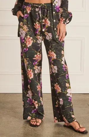 AQUA BLU AUSTRALIA High Waisted Cotton Resort Pants - Black Floral Print