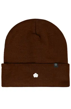 DALIX Flower Embroidery Beanie Cap - Brown