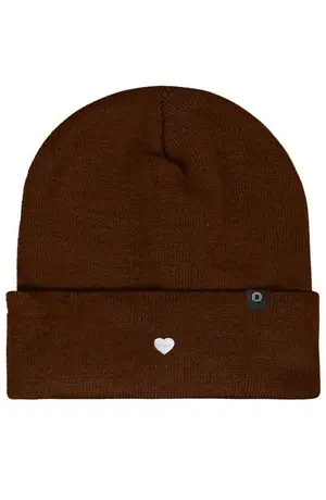DALIX Heart Embroidery Beanie - Brown