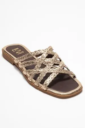 FOREVER & ALWAYS SHOES Alisha Leather Slide Sandal - Gold Leather