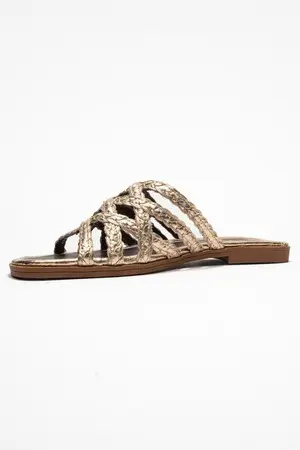 FOREVER & ALWAYS SHOES Alisha Leather Slide Sandal - Gold Leather