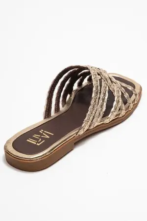 FOREVER & ALWAYS SHOES Alisha Leather Slide Sandal - Gold Leather