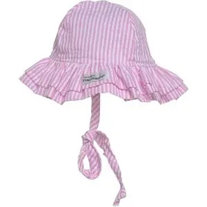 FLAP HAPPY Baby Upf 50+ Double Ruffle Sun Hat - Pink Stripe Seersucker