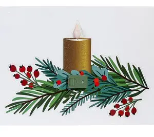 EVERGREEN 12'l Led Flickering Candle & Greenery Window Decal