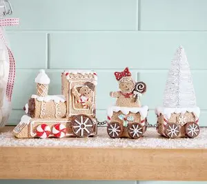 EVERGREEN 11.5l Resin Gingerbread Train Tabledecor