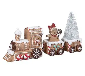 EVERGREEN 11.5l Resin Gingerbread Train Tabledecor