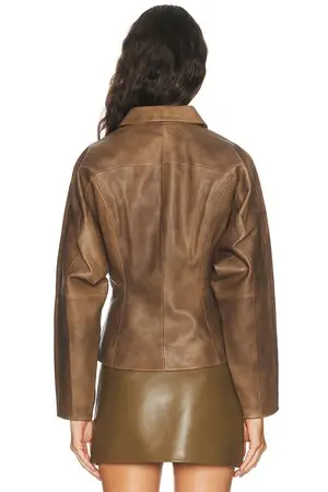 THE SEI Fitted Leather Jacket - Sand