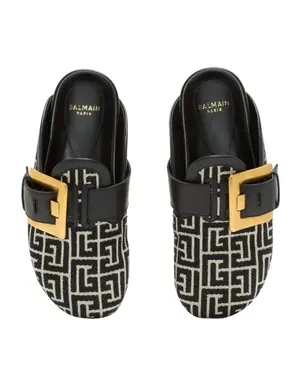 Balmain Jacquard Canvas Pb Monogram Anthem Mules - Black