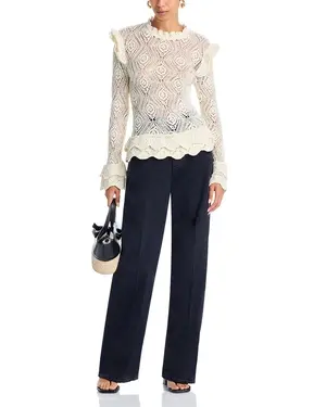 Aqua Crochet Long Sleeve Top