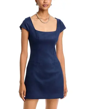 Aqua Faux Suede Cap Sleeve Shift Dress - Navy