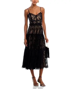 Aqua Lace Cocktail Midi Dress - Black/nude