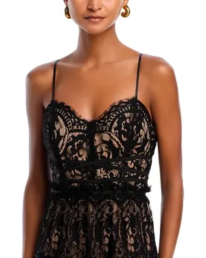 Aqua Lace Cocktail Midi Dress - Black/nude