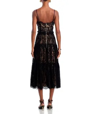 Aqua Lace Cocktail Midi Dress - Black/nude