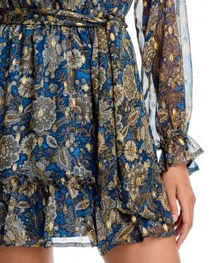 Aqua Metallic Ruffle Trim Dress