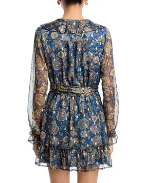 Aqua Metallic Ruffle Trim Dress
