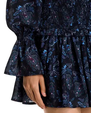 Aqua Off-the-shoulder Smocked Mini Dress