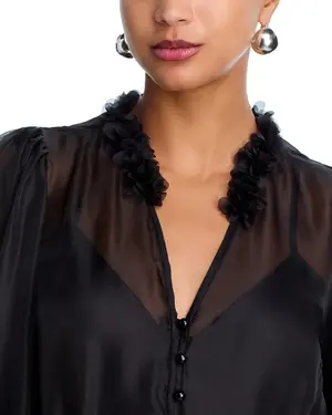 Aqua Flower Trim Blouse