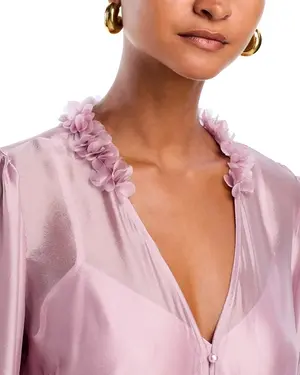 Aqua Flower Trim Blouse - Blush