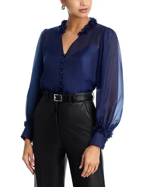 Aqua Trimmed Blouses
