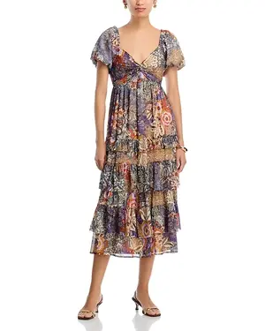 Aqua Floral Print Midi Dress - Blue Multi