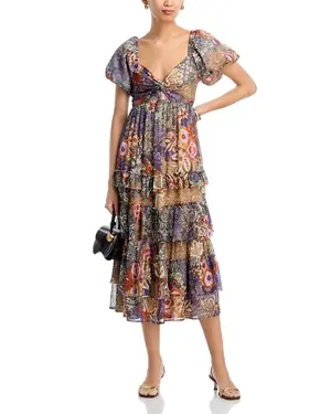 Aqua Floral Print Midi Dress