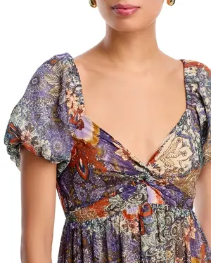 Aqua Floral Print Midi Dress