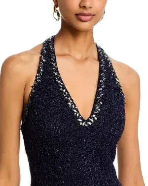Aqua Tweed Halter Mini Dress