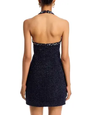 Aqua Tweed Halter Mini Dress